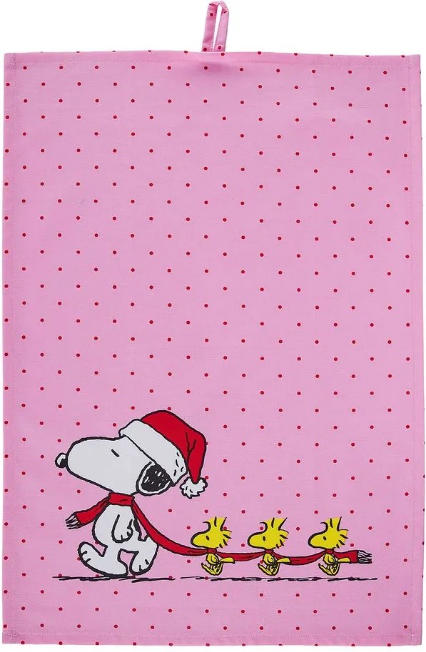 PEANUTS Utěrka Snoopy s vánoční čepičkou - růžová