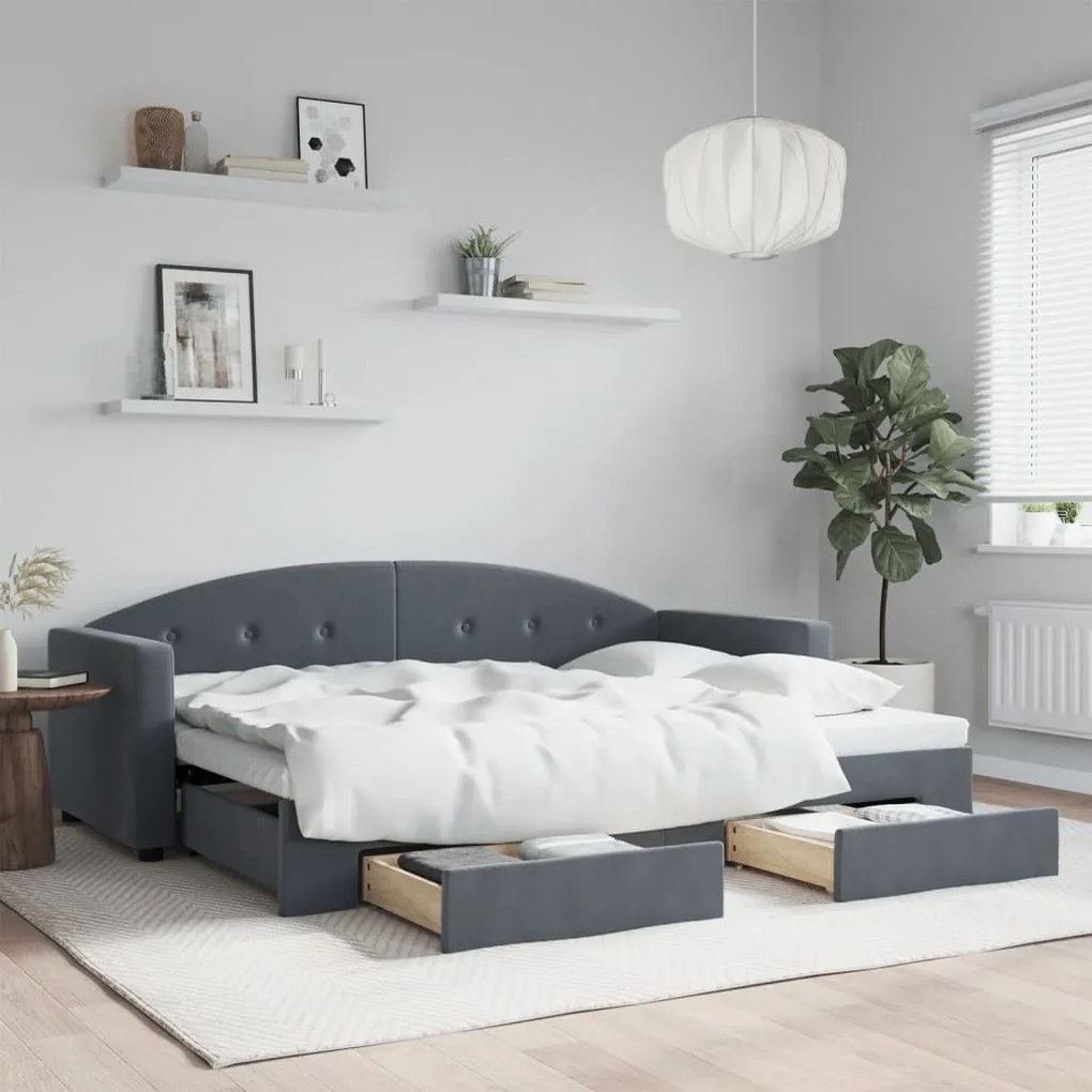Válenda s přistýlkou a zásuvkami tmavě šedá 80 x 200 cm samet 3197343