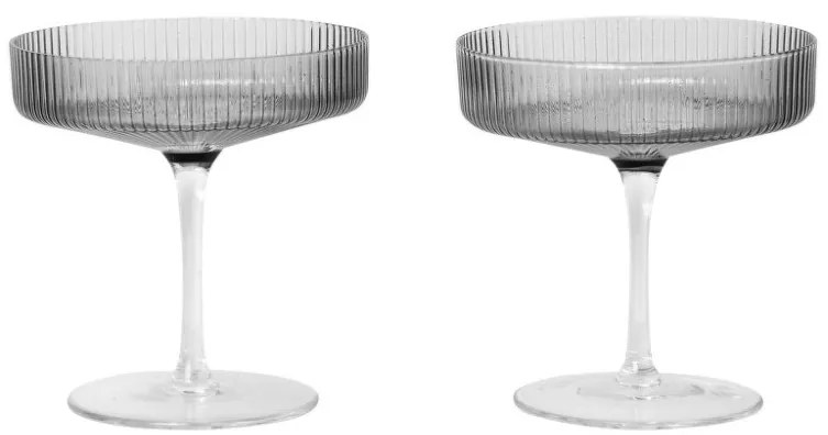 Ferm Living Skleničky Ripple Champagne Saucer smoke, set 2ks