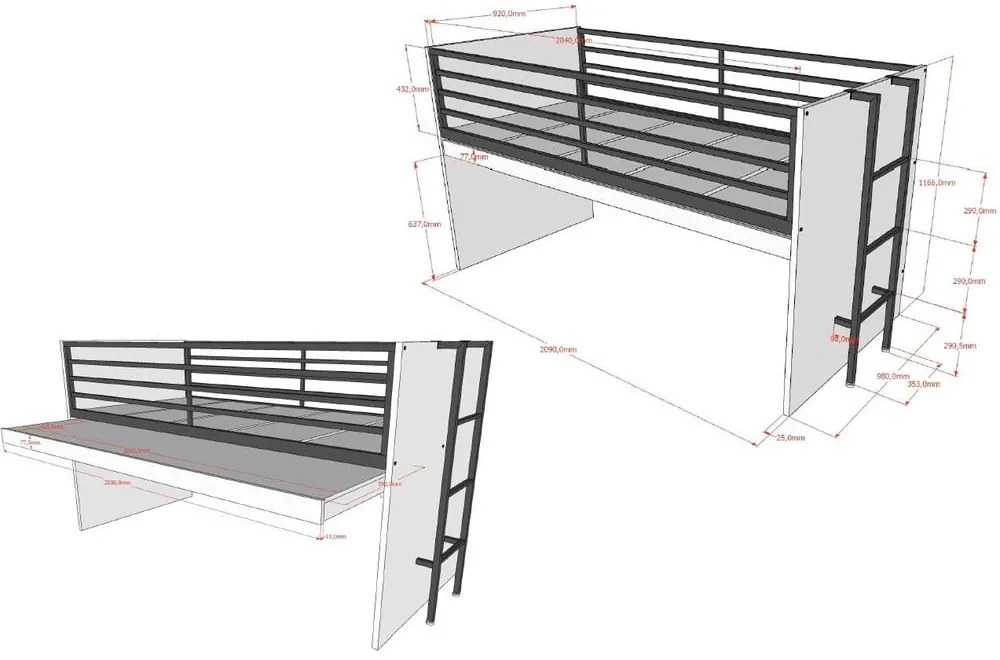 Bílá vyvýšená dětská postel s roštem 90x200 cm Sam – Vipack