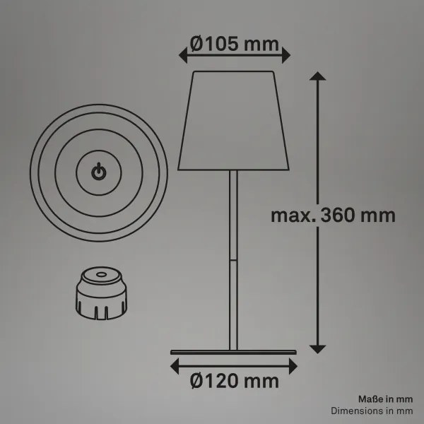 Briloner 7510013-LED RGB Stm stolní lampa CALIDA 2,5W/5V IP44 1200mAh bronzová