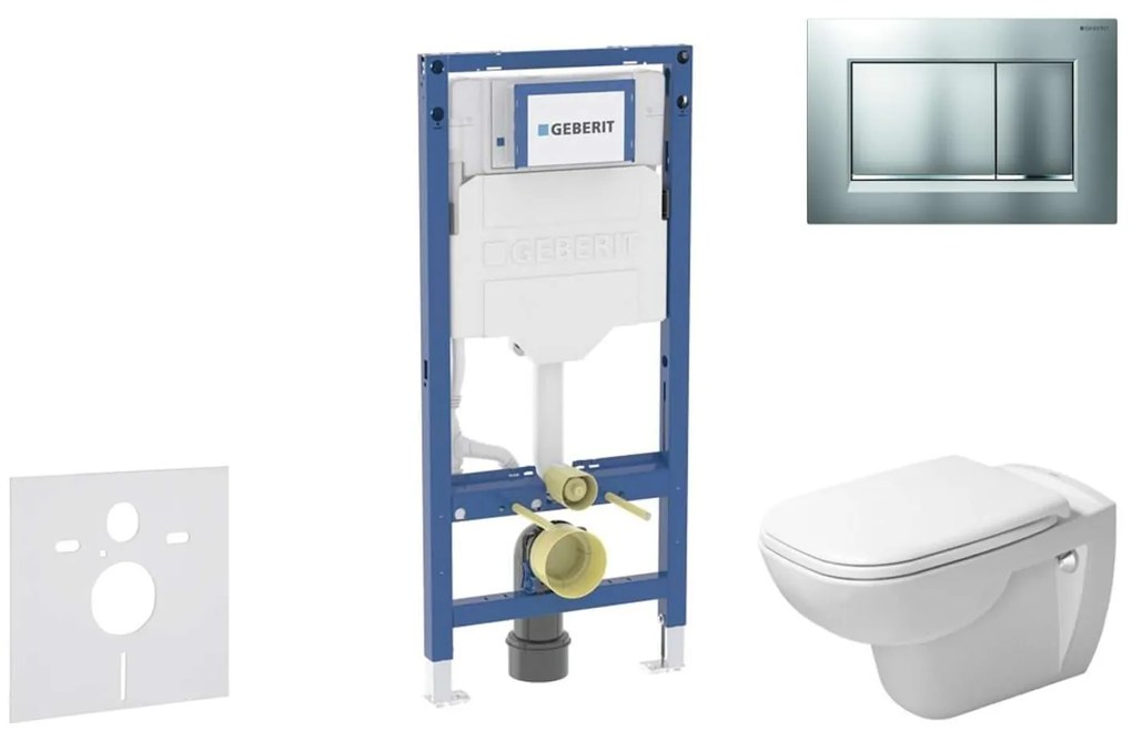 Geberit Duofix - Set předstěnové instalace, klozetu D-Code a sedátka softclose, tlačítko Sigma20, matný chrom/chrom SANI11CP2106