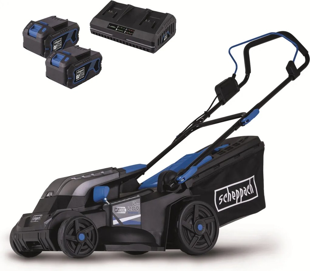 Scheppach BC-MP380-X-XL2 2x20V IXES SET - akumulátorová sekačka 4v1 s bezuhlíkovým motorem (s 2x4Ah akumulátory a nabíječkou 4,5 A)