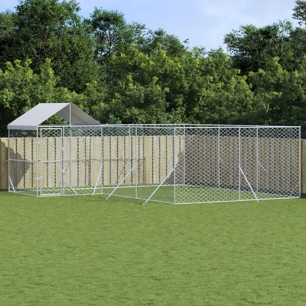 Venkovní psí kotec se střechou stříbrný 6 x 6 x 2,5 m ocel 3190471
