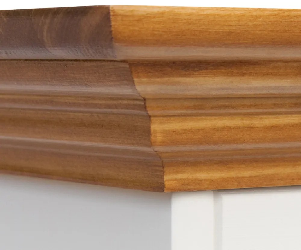 Massive home | Bílá vysoká komoda z masivu Belluno Elegante s dubovou deskou