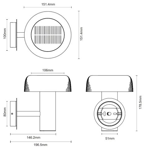Zuma Line WT33111 - LED Solární nástěnná lampa BLUET LED/2,5W/2000mAh IP44 černá
