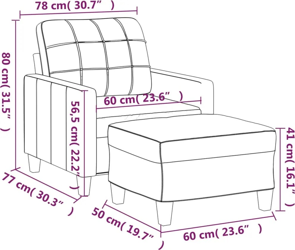 Křeslo s podnožkou krémové 60 cm umělá kůže 3201010