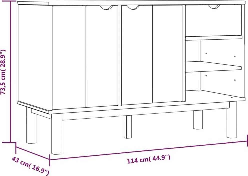 vidaXL Příborník OTTA hnědý a šedý 114x43x73,5 cm masivní borové dřevo [351300] Barva: Hnědá a bílá