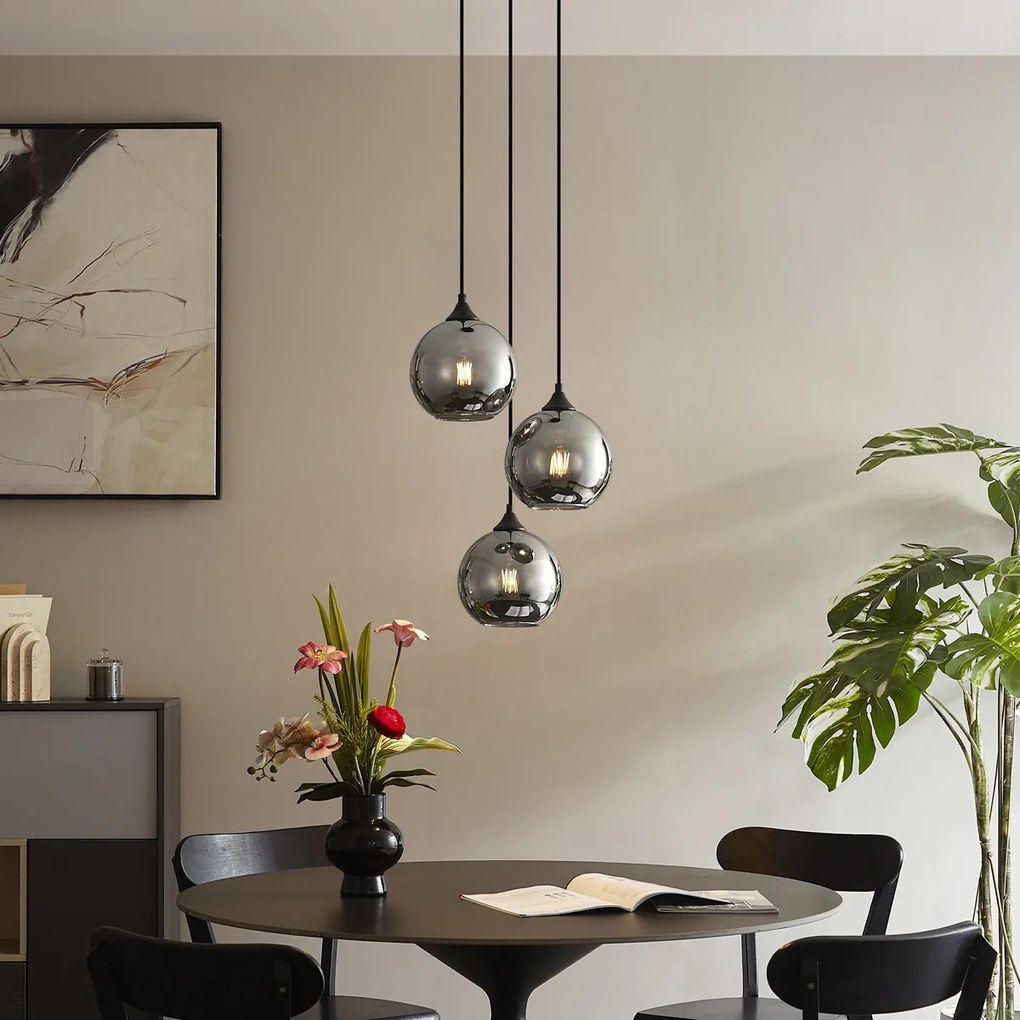 Závěsné svítidlo Art Deco černé s kouřovým sklem 3-světelné - Wallace