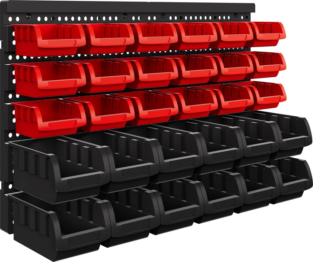 Stěna na nářadí černá/červená 32dílný s stohovatelné boxy