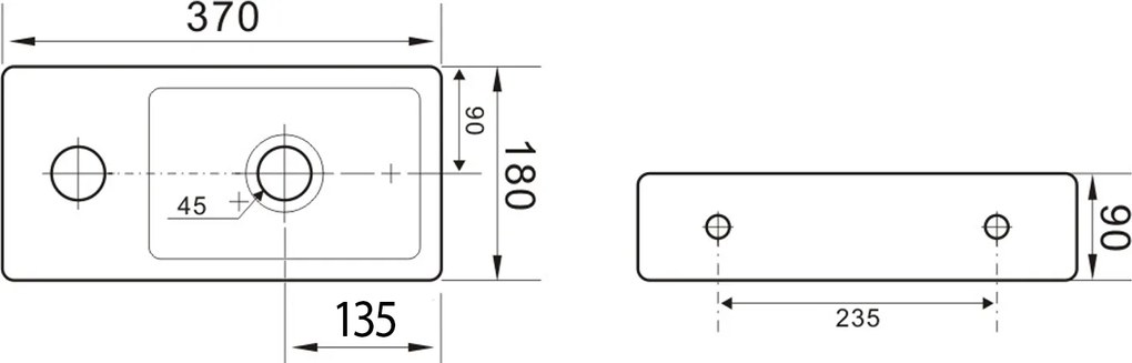 Sapho ZOE keramické umývátko 37x9x18 cm otvor pro baterii vlevo bílá AR496