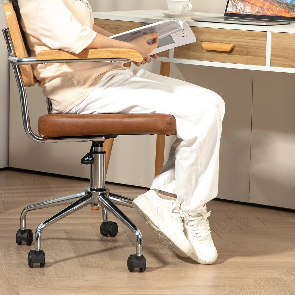 HOMCOM Otočná kancelářská židle, nastavitelná výška, desková židle s ratanovým opěradlem, houpací funkce, studijní židle, nosnost 120 kg, rozměry 60x…