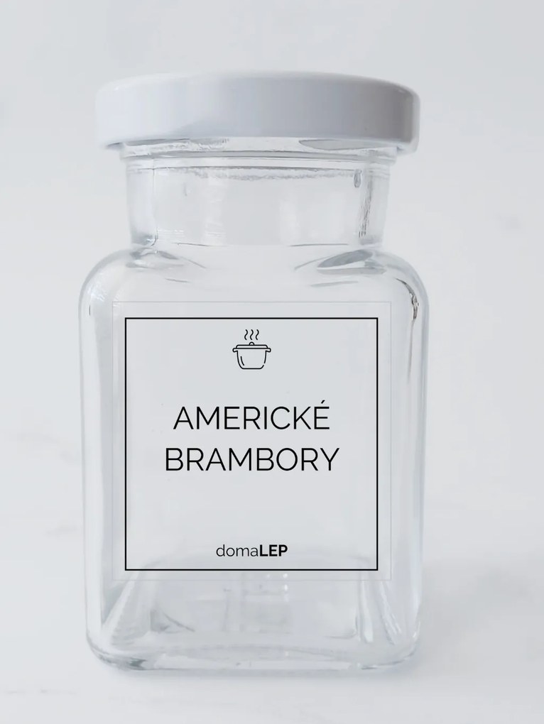 Samolepka na kořenky AMERICKÉ BRAMBORY průhledná 5 × 5 cm základní písmo