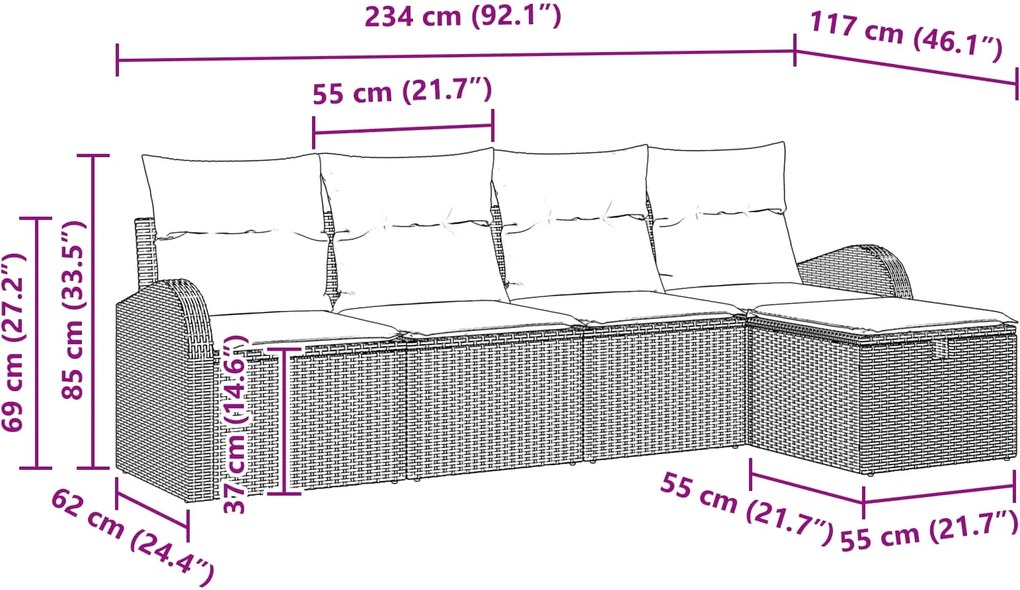 Set pohovek s polštářem s úložištěm Béžová a krémová polyratan 3359060