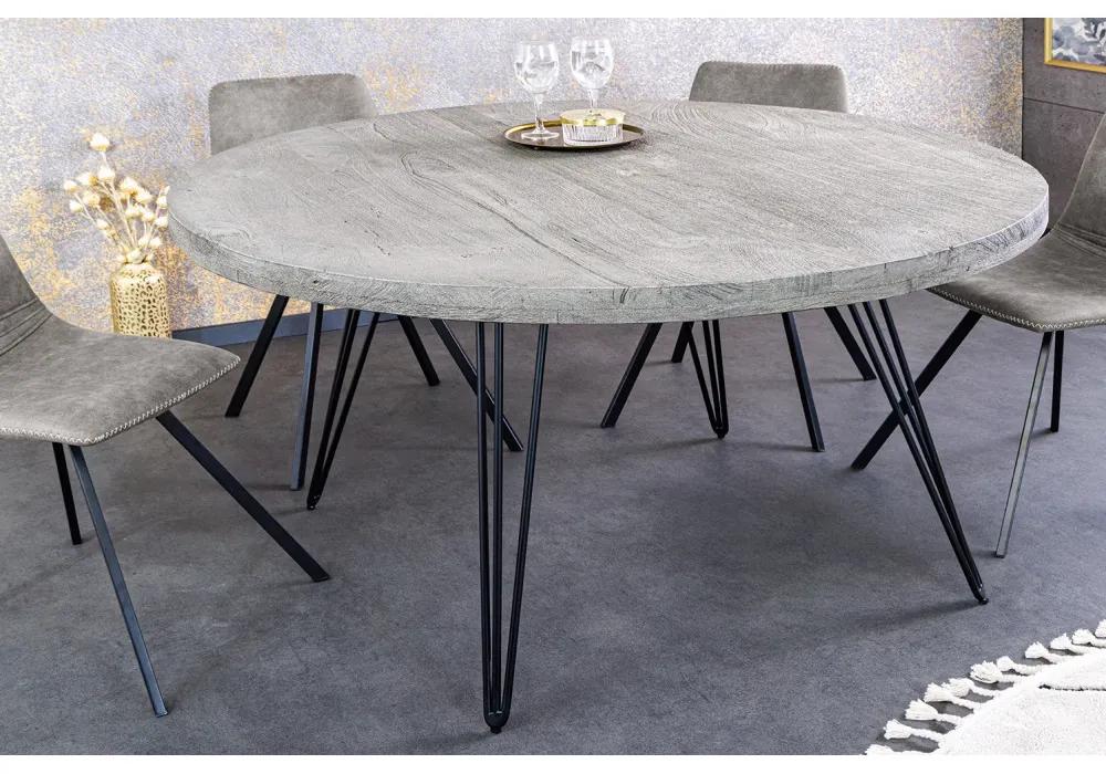 Massive home | Kulatý jídelní stůl Scorpion 120 cm šedý masiv mango 43664
