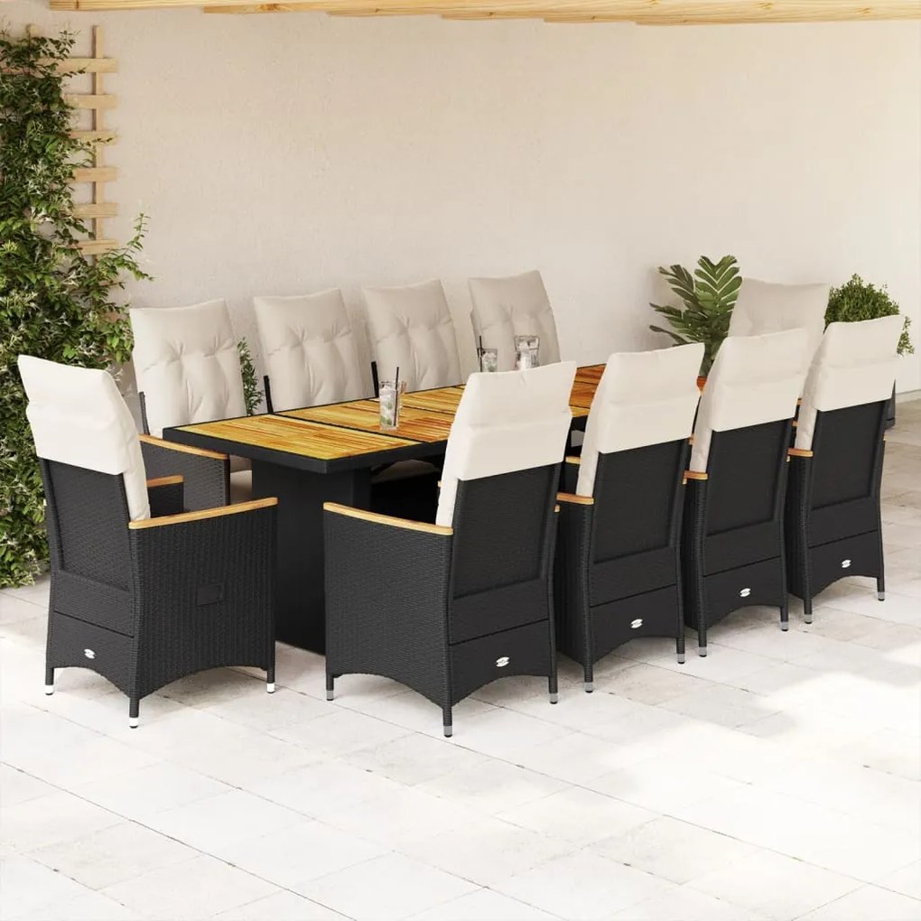 11dílný zahradní bistro set s poduškami černý polyratan 3277251