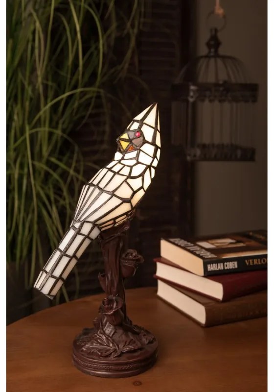Stolní lampa Tiffany White Parrot – 15x12x33 cm