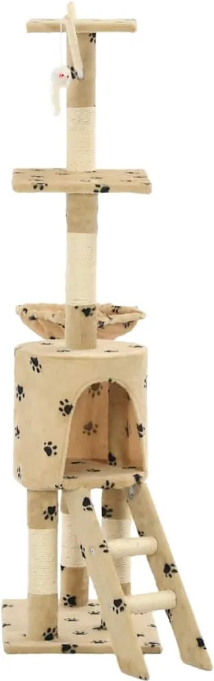 Škrabadlo pro kočky sisalové sloupky 138 cm béžové s tlapkami 170581
