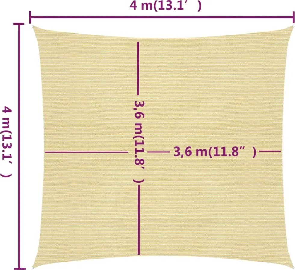 vidaXL Stínící plachta 160 g/m² 4 x 4 m HDPE [311606] Barva: krémová