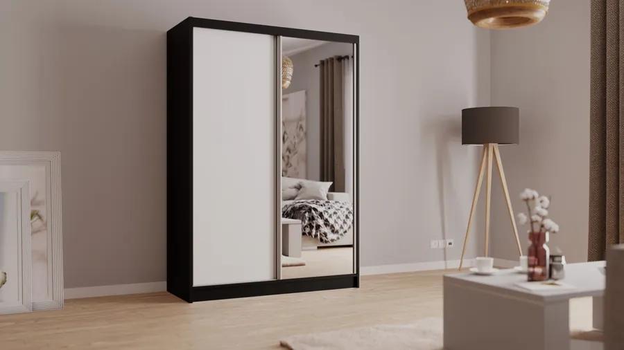 Šatní skříň se zrcadlem Lottie 150 cm černá/bílá