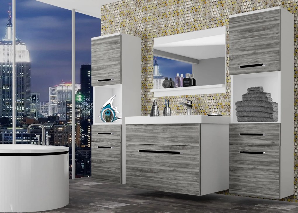 Koupelnový nábytek Belini šedý antracit Glamour Wood + umyvadlo + zrcadlo  ROD M 6/0/W/GW1/0/ZW