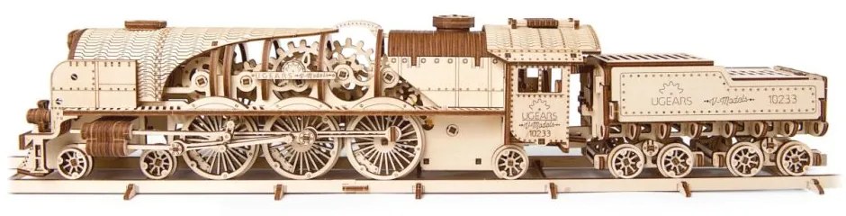 Ugears 3D dřevěné mechanické puzzle V-Express parní lokomotiva 4-6-2 s tendrem