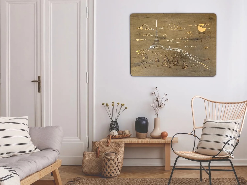 Li-Go "Ještěd" světelný obraz 230V 90x62cm provedení povrchu: dub světlý
