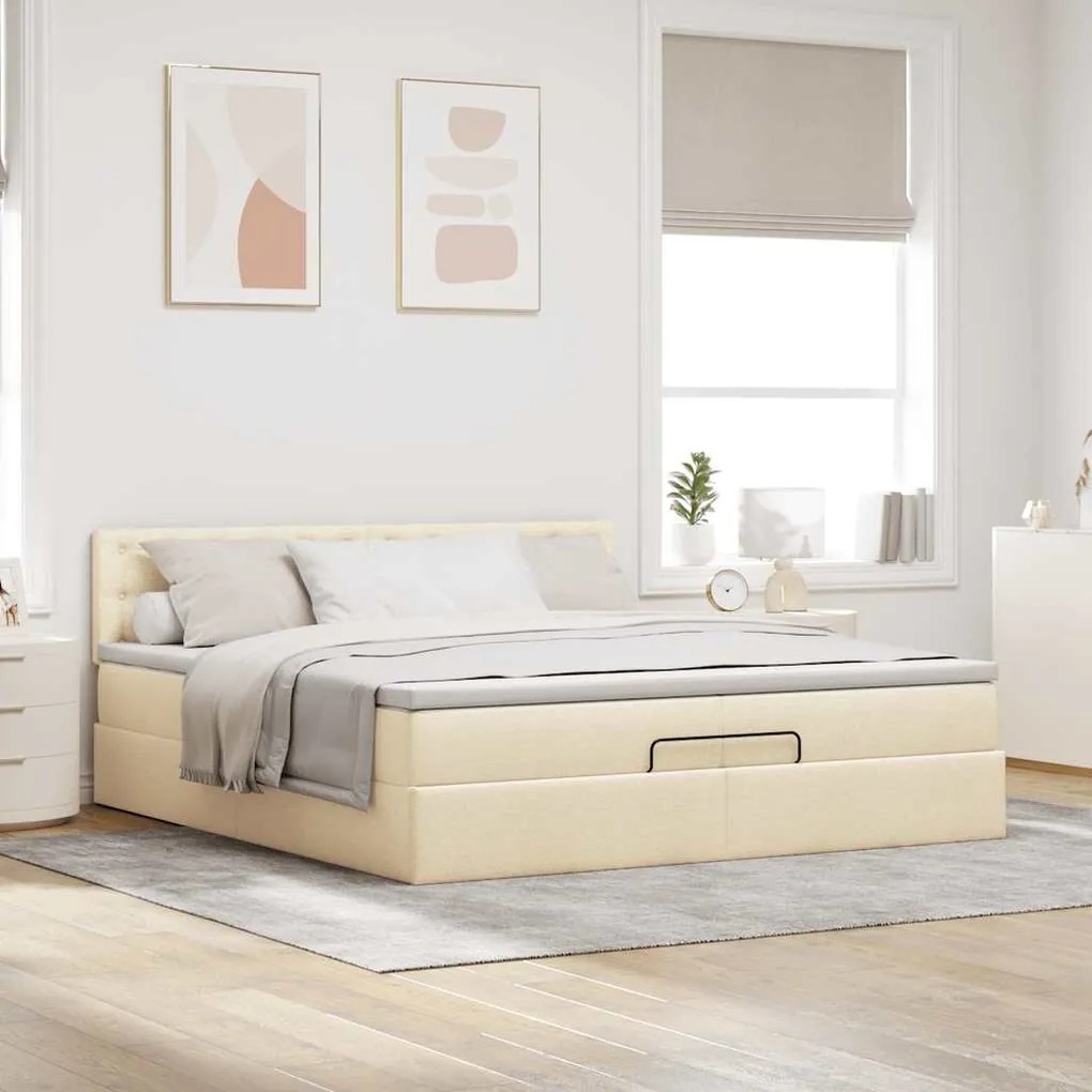Osmanský rám postele s matrací krémová 200x200 cm textil 3311655