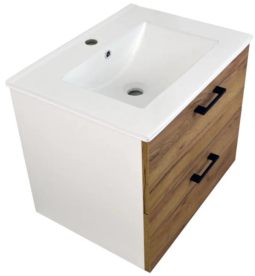 BPS-koupelny Koupelnová skříňka s keramickým umyvadlem Agria NEW W 60 - bílá/zlatý dub