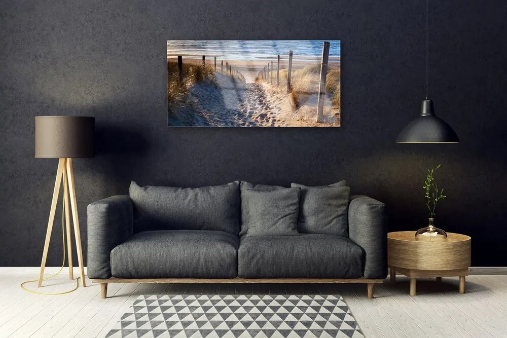 Obraz na skle Stezka Moře Krajina 140x70 cm