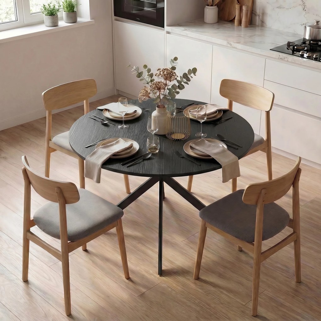 HOMCOM kulatý jídelní stůl pro 4, Ø 100 cm, průmyslový design, ocelové nohy, černý