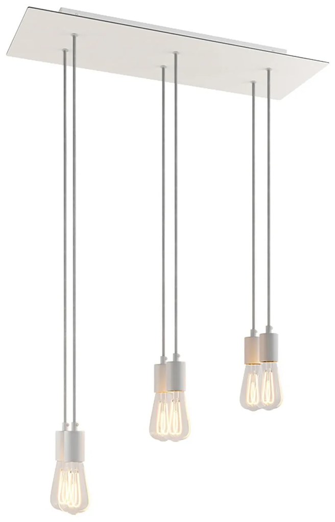 creative cables Závěsná lampa s 6 světly, s obdélníkovým XXL baldachýnem Rose-one, textilním kabelem a kovovými komponenty Barva: Hladký mosazný dibond