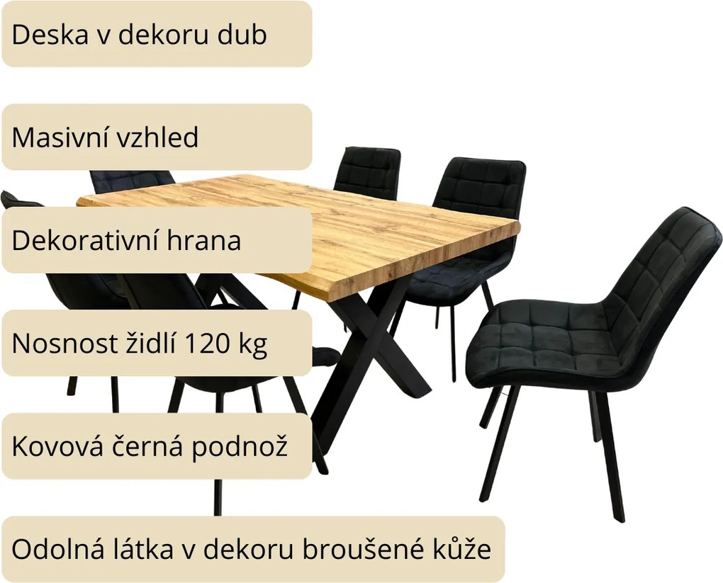 Vikio Jídelní set pro 6 osob 140x90 cm dub-černá VJS114-61C