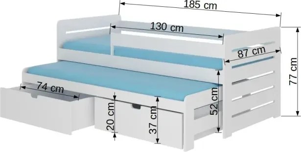 Postel dvojitá s bariérou TOMI 180x80 dub