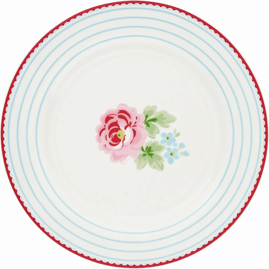GREEN GATE Porcelánový talíř Lily white, červená barva, růžová barva, modrá barva, porcelán