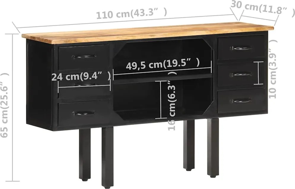 Příborník 110 x 30 x 65 cm masivní hrubý mangovník a ocel 321571