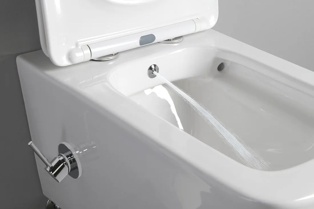 Sapho Sapho, PORTO závěsná WC mísa Rimless, integrovaná baterie a bidetová sprška 36x52 cm, bílá, PZ102RX