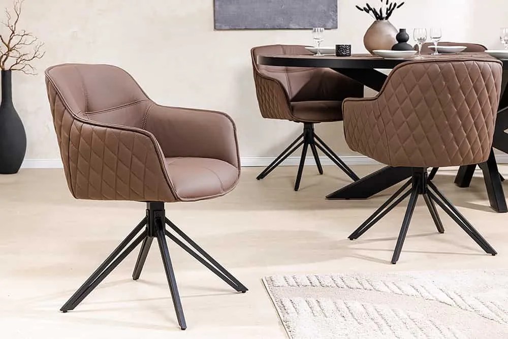 Designová otočná židle Natasha hnědá kůže