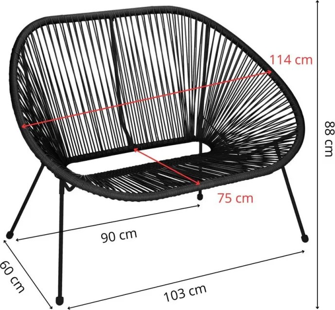 Ratanová zahradní pohovka SPRINGOS LOA GF0088 černá