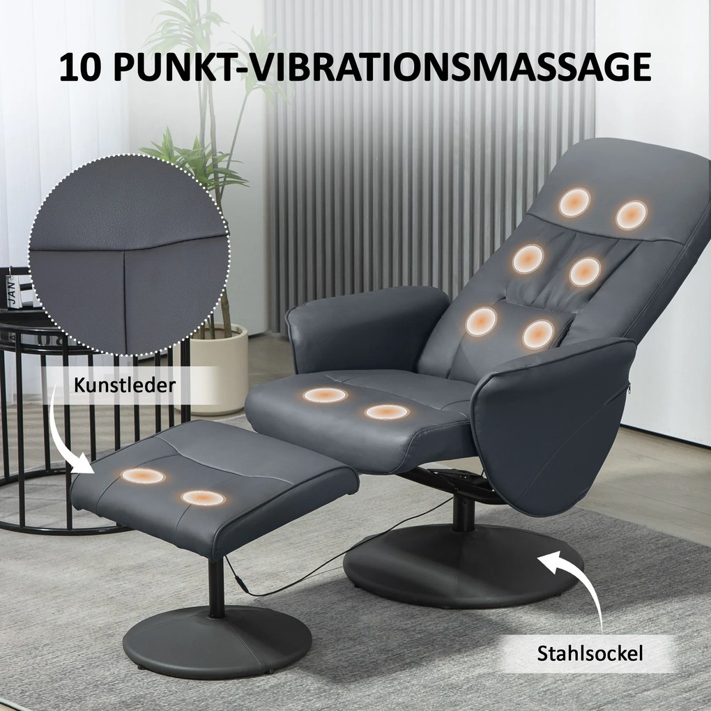 HOMCOM Relaxační křeslo s podnožkou, elektrické masážní křeslo s funkcí polohování, 10 masážních bodů, otočné TV křeslo s boční kapsou, dálkové ovlád…