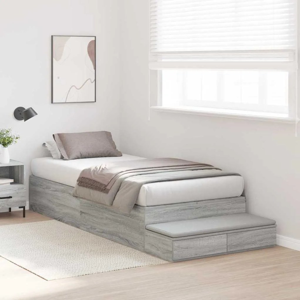 Rám postele s úložným prostorem se zásuvkou Šedá Sonoma 90 cm 3335610