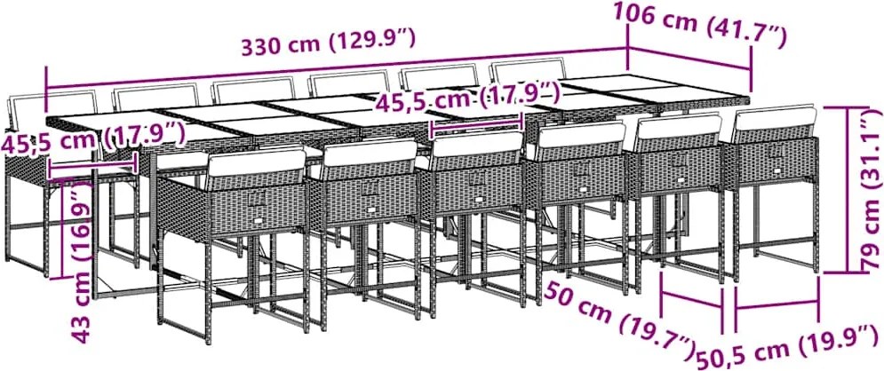 13dílný zahradní jídelní set s poduškami šedý polyratan 3211304