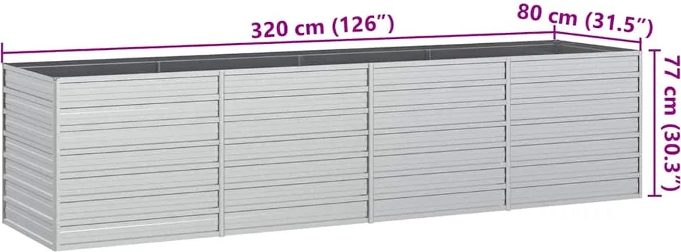 Zahradní vyvýšený záhon 320x80x77 cm pozinkovaná ocel stříbrný 316890