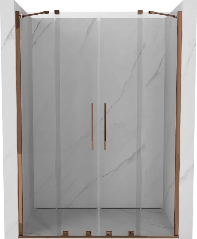 Mexen Velar Duo, posuvné dveře do otvoru 140x200 cm, 8mm čiré sklo, růžové zlato, 871-140-000-02-60