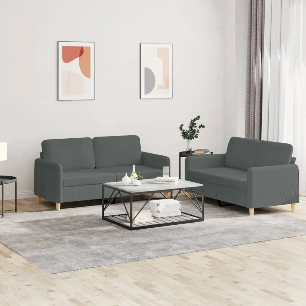 2dílná sedací souprava s poduškami tmavě šedá textil 3202087