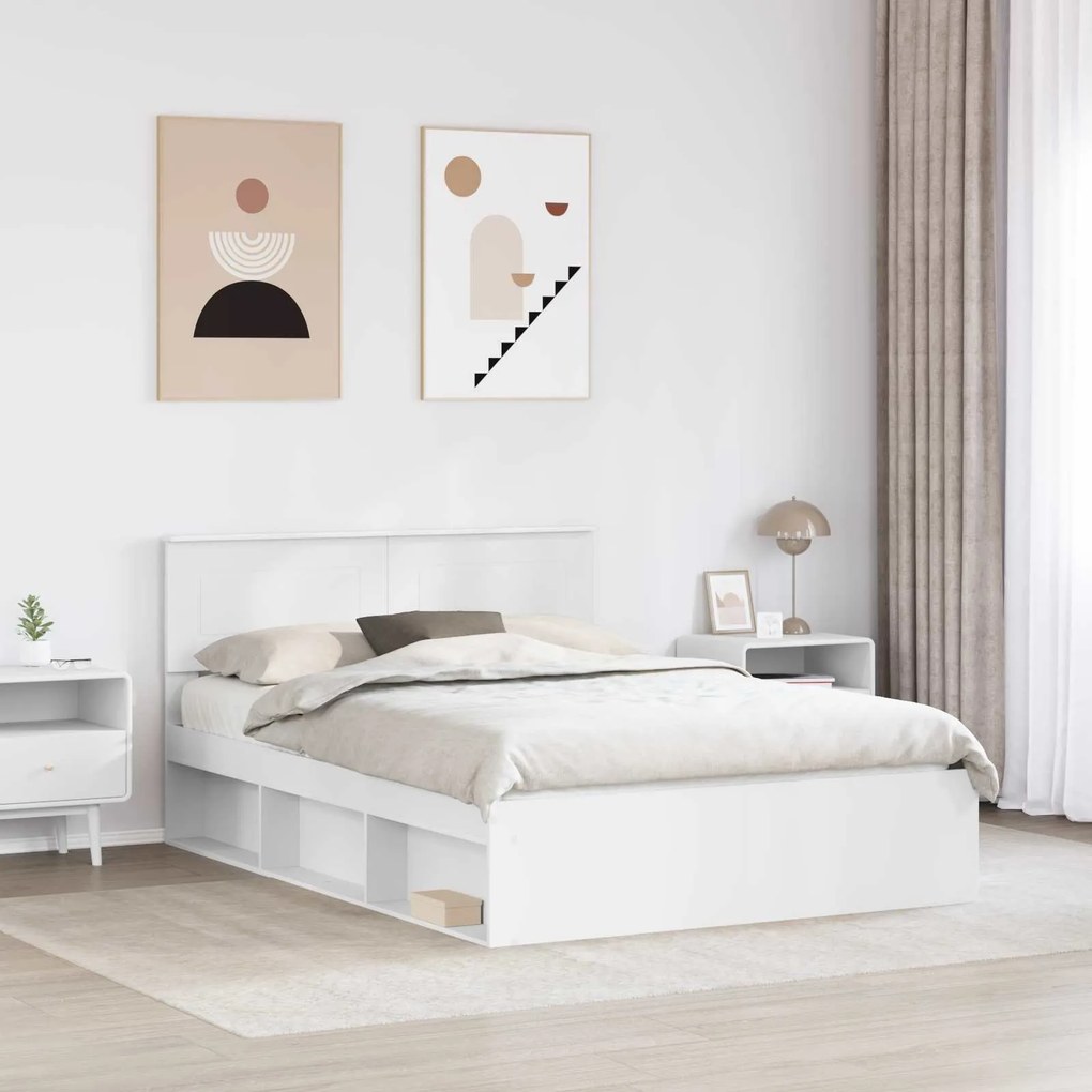 Rám postele s čelo Bílá 160 x 200 cm Kompozitní dřevo 3407850