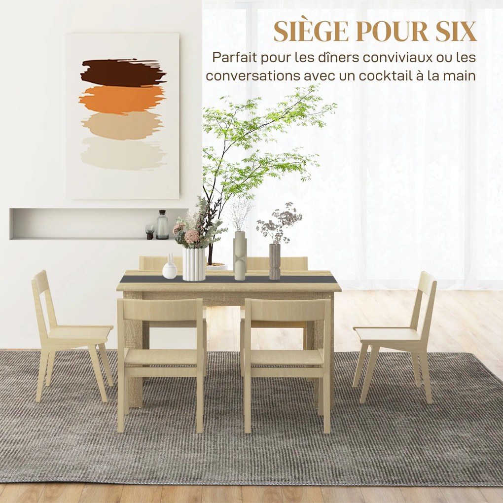 Jídelní stůl HOMCOM pro 6 osob, severský styl v přírodním dřevě a černé barvě, 140D x 90Š x 75V cm