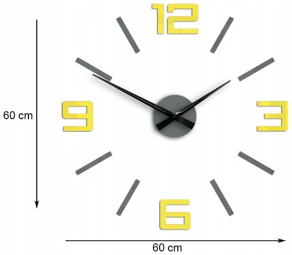 M.Clock Nástěnné akrylové hodiny 60x60cm šedo-žluté