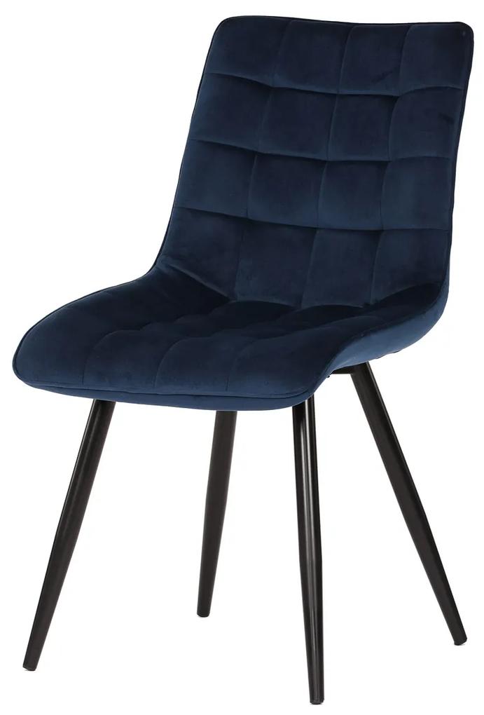 AUTRONIC Jídelní židle, potah v modrém sametu, kovové podnoží v černé práškové barvě