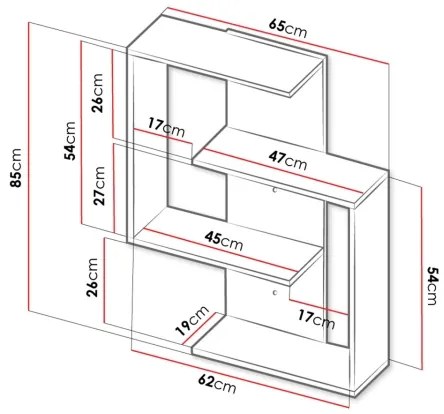 Nástěnná police MORIKO 85x65 cm bílá/dub sonoma